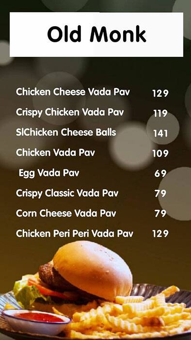 Menu of Old Monk, Dange Chowk, Pune