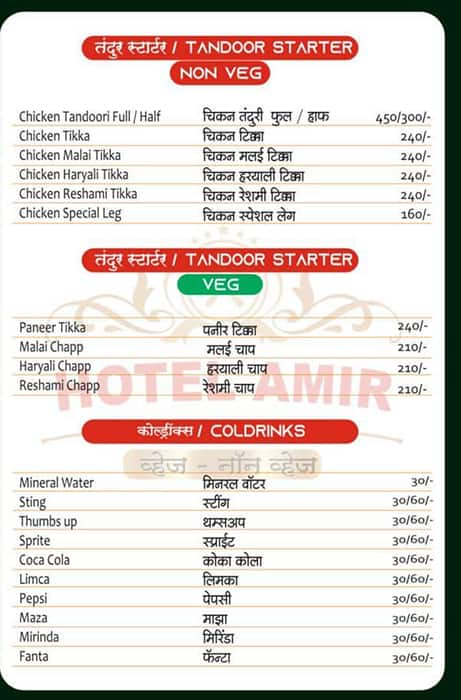 Menu of Hotel Amir, Dhanori, Pune
