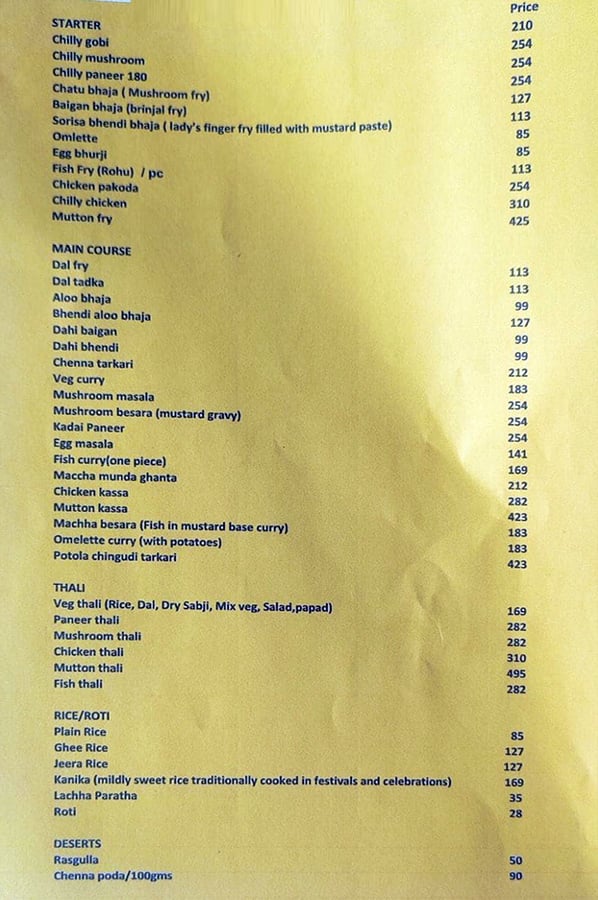 Menu of Kanika, HSR, Bangalore