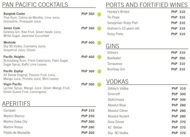 Pacific Lounge - Pan Pacific Manila Menu - Zomato Philippines