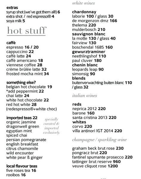 Menu at Deli One Sandton City restaurant, Sandton, Lower Ground