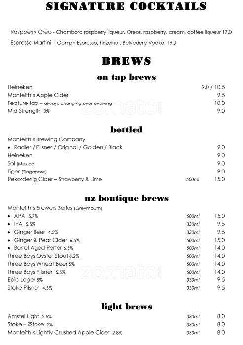 Menu at Fiddlesticks Restaurant and Bar, Christchurch