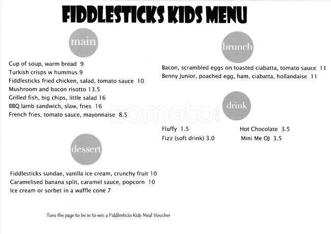 Menu at Fiddlesticks Restaurant and Bar, Christchurch