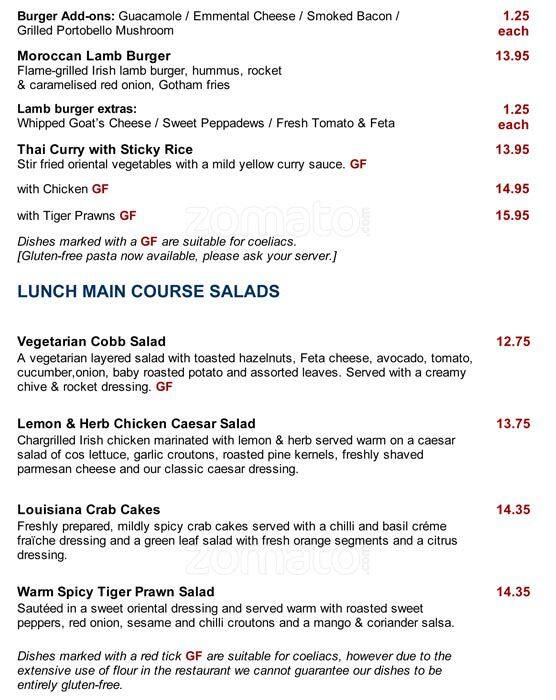 Menu at Gotham Cafe Ltd.,, Dublin
