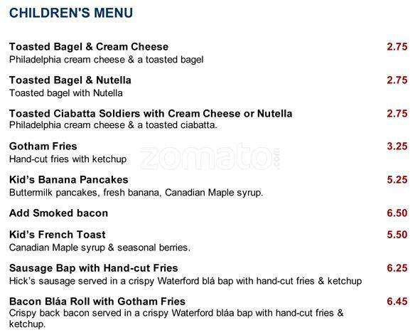 Menu at Gotham Cafe Ltd.,, Dublin