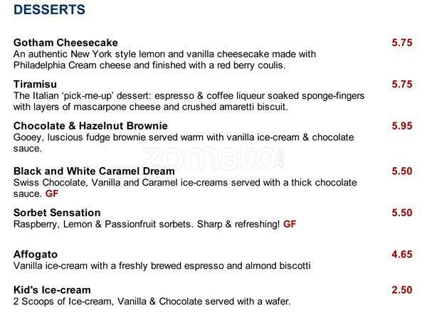 Menu at Gotham Cafe Ltd.,, Dublin