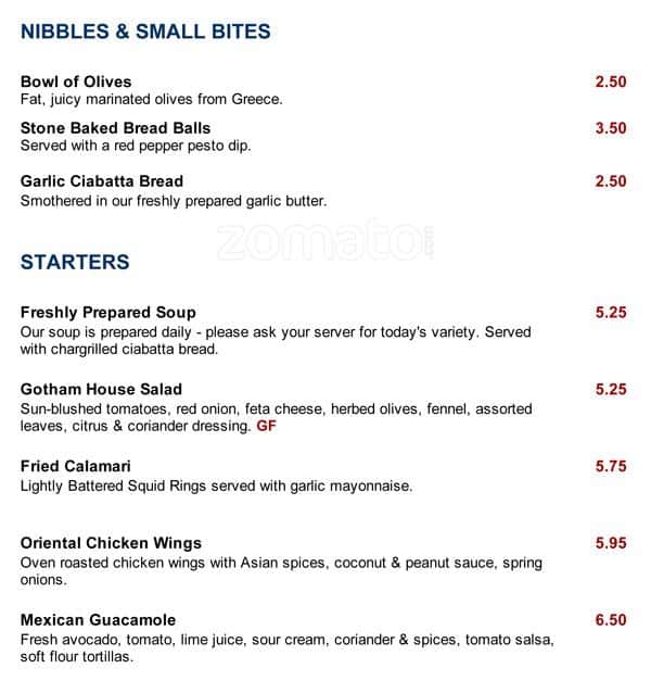 Menu at Gotham Cafe Ltd.,, Dublin