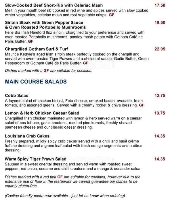 Menu at Gotham Cafe Ltd.,, Dublin