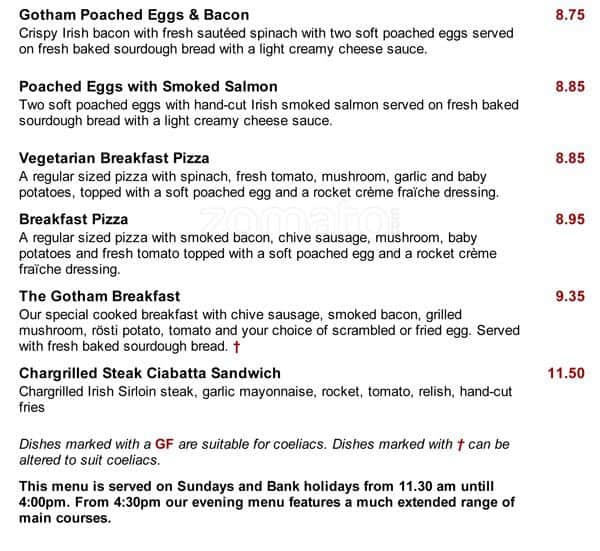 Menu at Gotham Cafe Ltd.,, Dublin