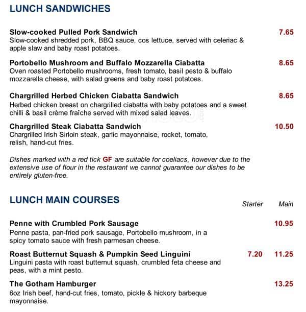 Menu at Gotham Cafe Ltd.,, Dublin