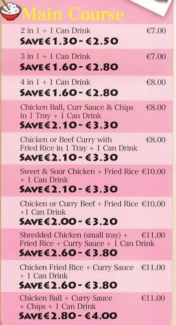 Menu at Aroma Chinese Takeaway restaurant, Dublin