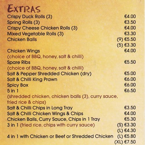 Menu at Aroma Chinese Takeaway restaurant, Dublin