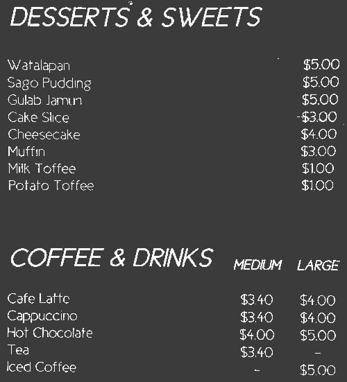 Menu at Kites restaurant, Clayton South