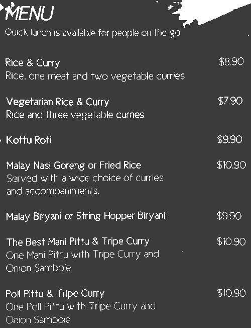 Menu at Kites restaurant, Clayton South