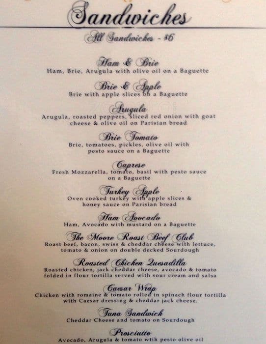 Menu at Moore Coffee Shop cafe, Seattle, 2nd Ave