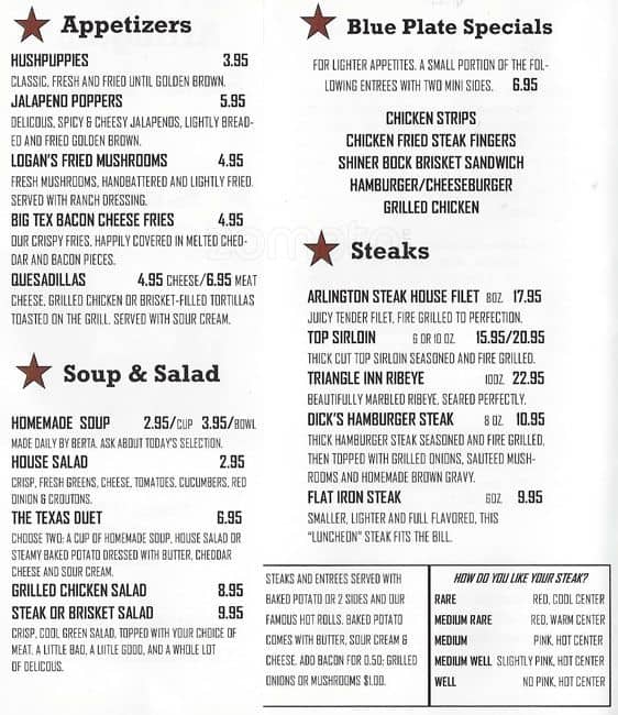 Menu at Arlington Steak House steakhouse, Arlington, W Division St