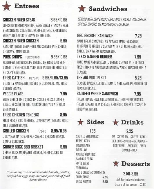 Menu at Arlington Steak House steakhouse, Arlington, W Division St