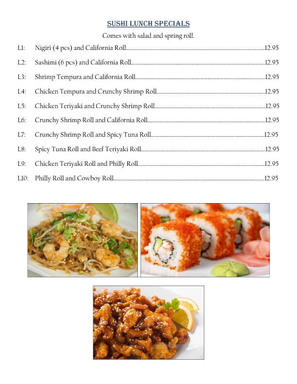 Menu at Yummy Japanese Steakhouse, Hurlburt Field