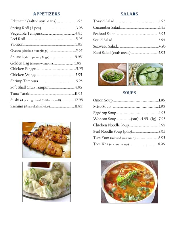 Menu at Yummy Japanese Steakhouse, Hurlburt Field