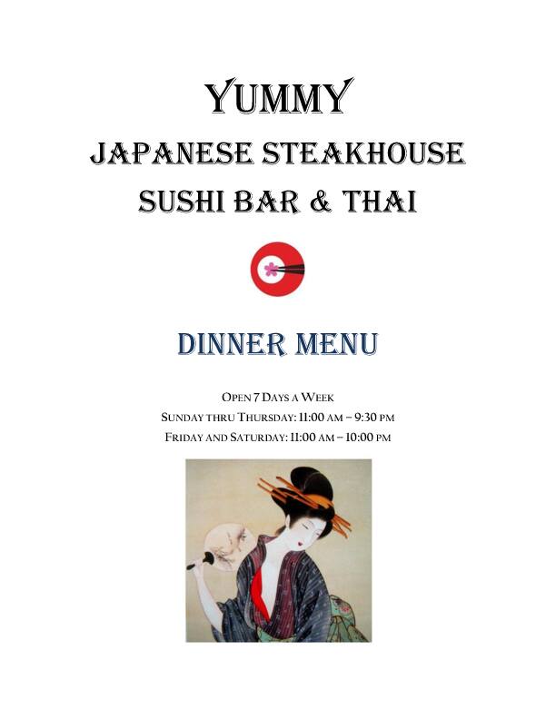 Menu at Yummy Japanese Steakhouse, Hurlburt Field