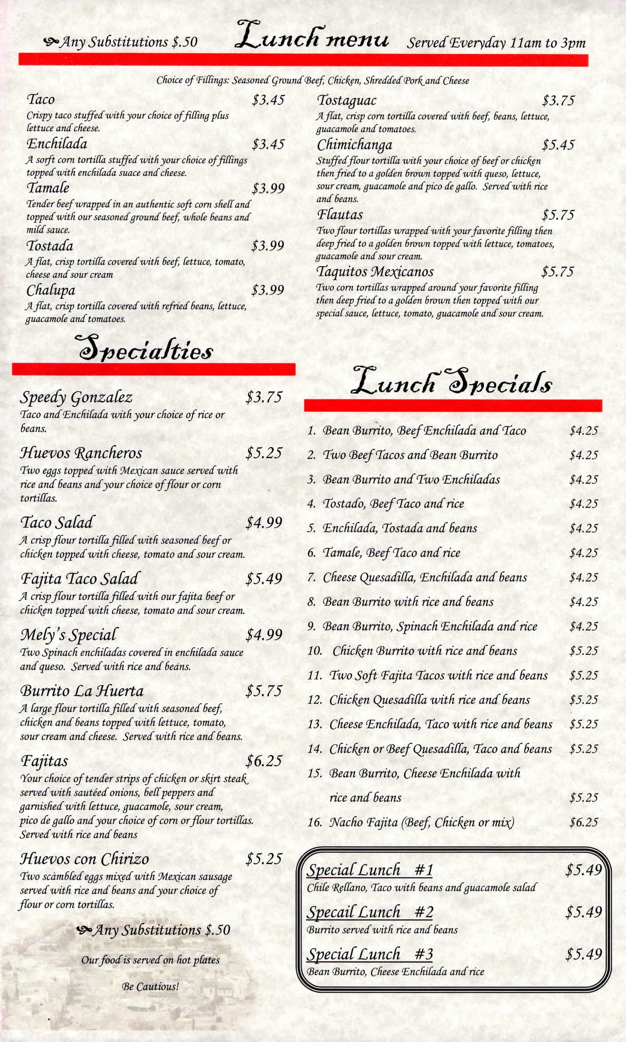 Menu at La Huerta Mexican Restaurant, Fayetteville, N College Ave