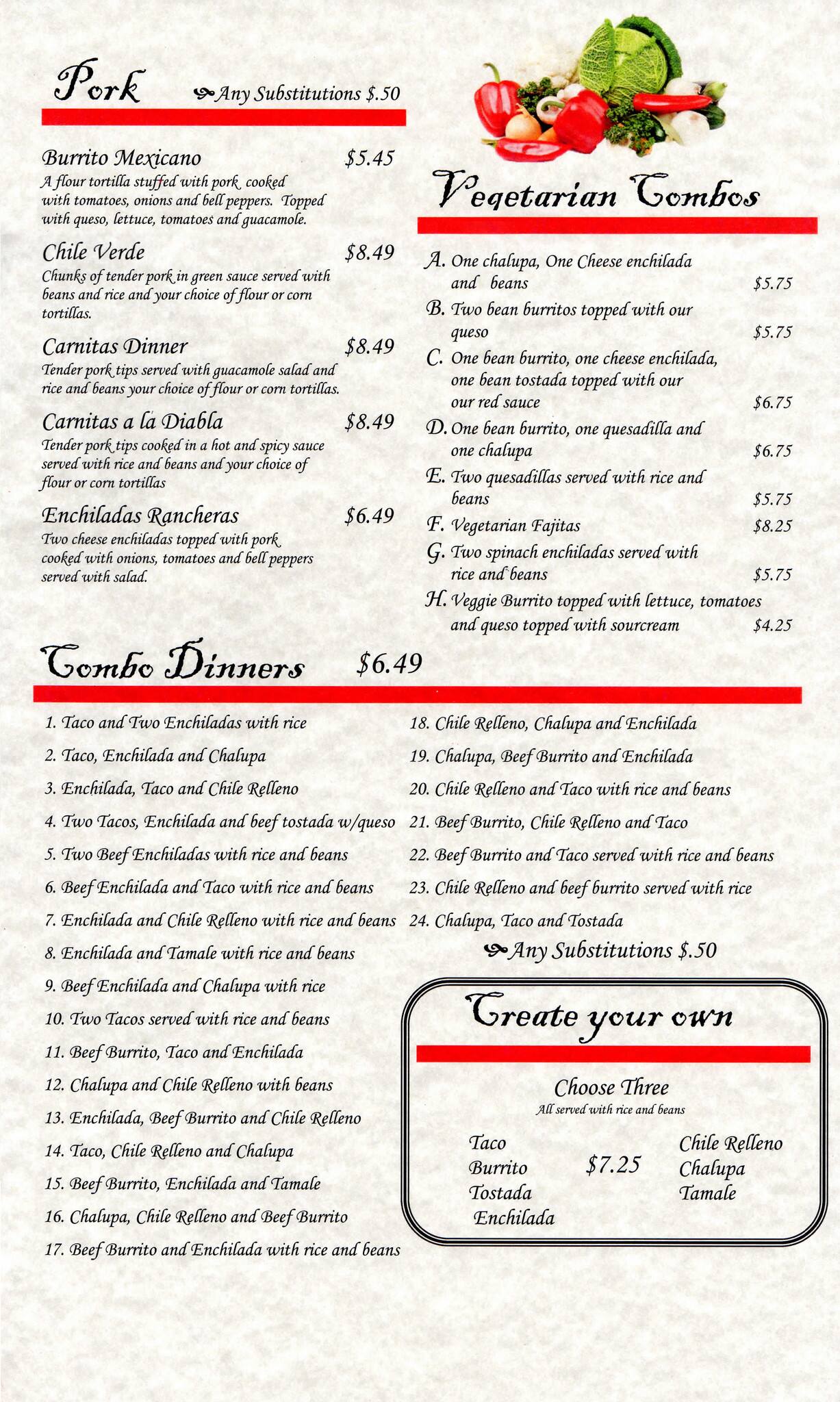 Menu at La Huerta Mexican Restaurant, Fayetteville, N College Ave