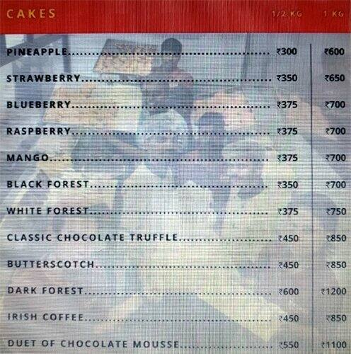 Menu at Adyar Bakery, Chennai, 35G8+R36