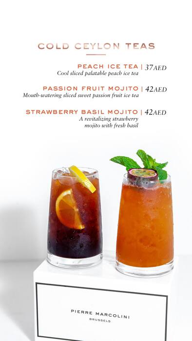 Menu at Pierre Marcolini cafe, Dubai