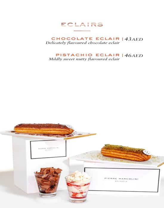 Menu at Pierre Marcolini cafe, Dubai