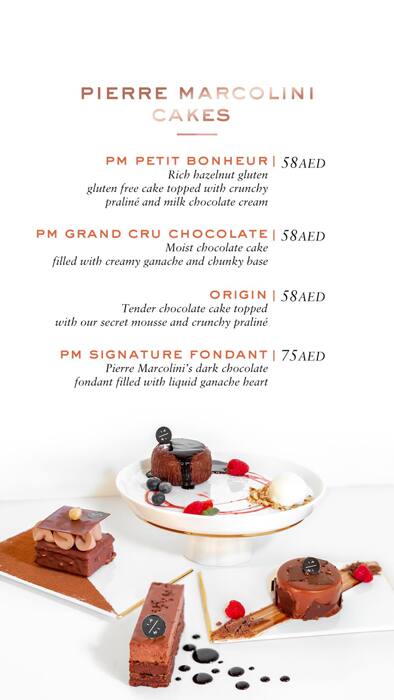 Menu at Pierre Marcolini cafe, Dubai