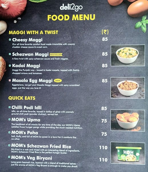 Menu of Deli2Go, Mogappair, Chennai