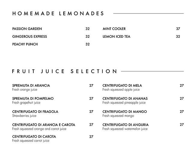 Menu at Emporio Armani Caffè restaurant, Dubai, Mall of Emirates