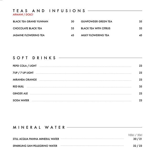 Menu at Emporio Armani Caffè restaurant, Dubai, Mall of Emirates