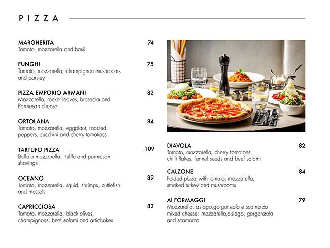 Menu at Emporio Armani Caffè restaurant, Dubai, Mall of Emirates