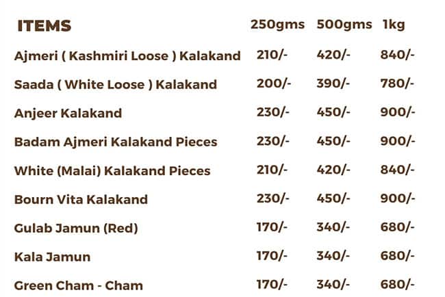 Menu of Majestic Sweets And Namkeen, Tolichowki, Hyderabad