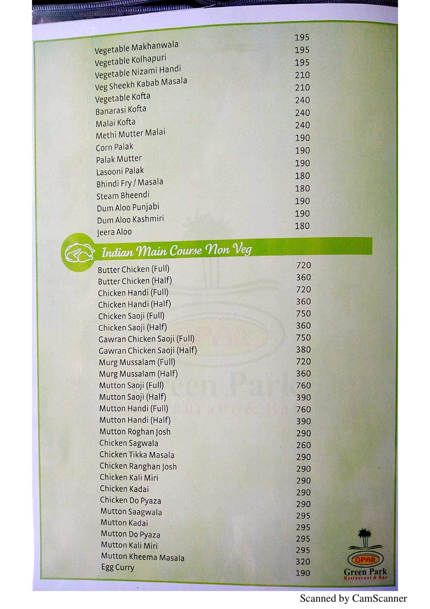 Menu at Hotel Green Park, Aurangabad, V9G4+P9M