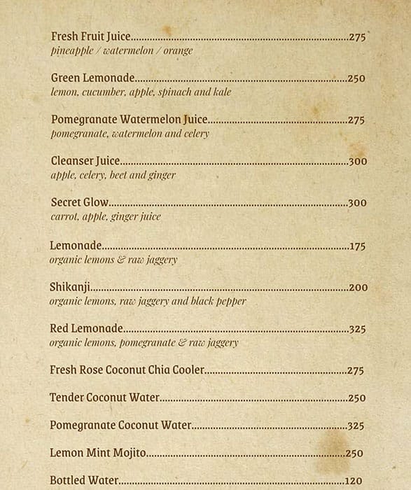 Menu at Birdsong Organic Cafe, Mumbai