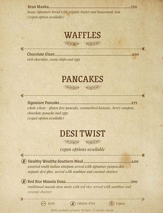 Menu at Birdsong Organic Cafe, Mumbai