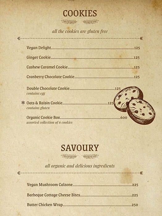 Menu at Birdsong Organic Cafe, Mumbai