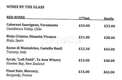 Menu at Equus pub & bar, London