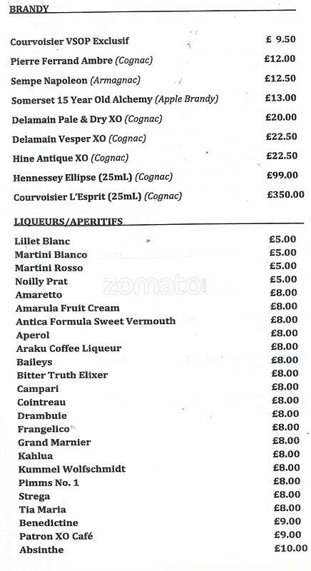 Menu at Equus pub & bar, London