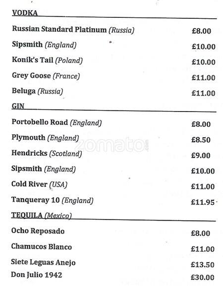 Menu at Equus pub & bar, London