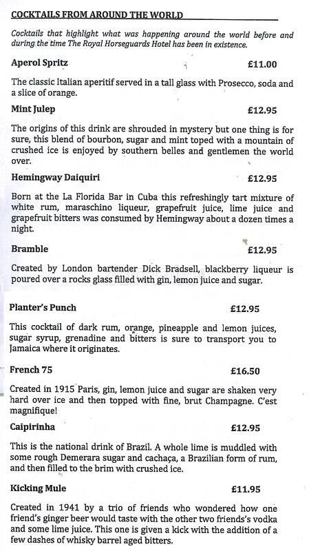Menu at Equus pub & bar, London