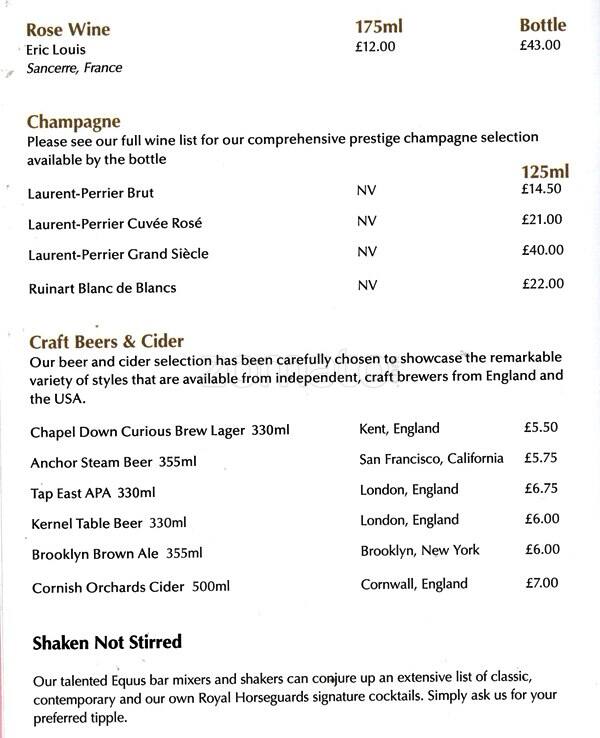 Menu at Equus pub & bar, London
