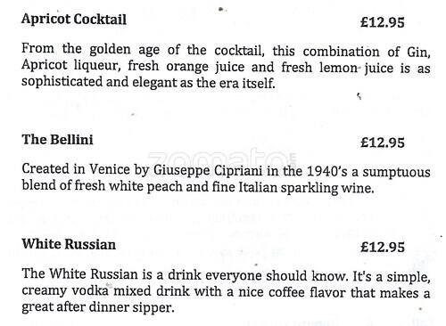 Menu at Equus pub & bar, London