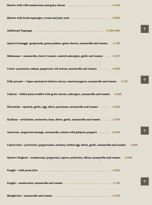 Menu at SPIZZICO restaurant, Barnet