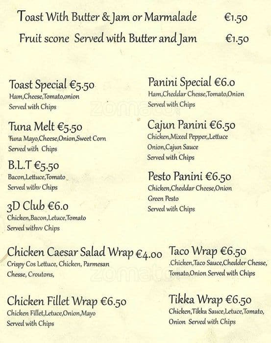 Menu at Cottage desserts, Dublin, 12 Patrick street