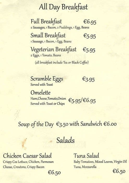 Menu at Cottage desserts, Dublin, 12 Patrick street