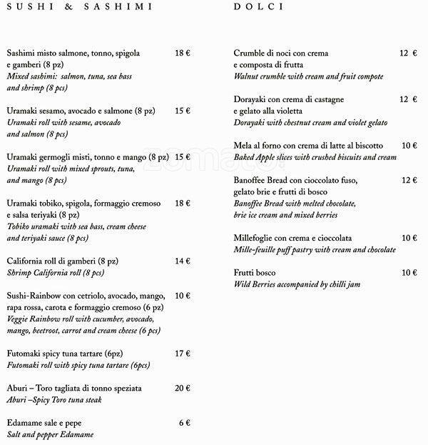 Menu at The Deer Club - D.O.M. Hotel Roma, Rome