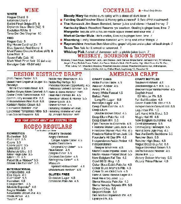 Menu at Rodeo Goat restaurant, Dallas, Market Center Blvd